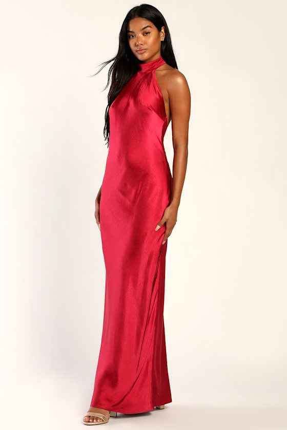 Red Satin Maxi Dress - Maxi Dress - Halter Maxi Dress - Lulus