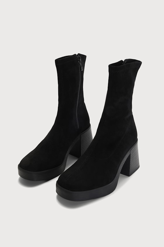 Black Suede Boots - Mid-Calf Boots - Chunky Platform Boots - Lulus