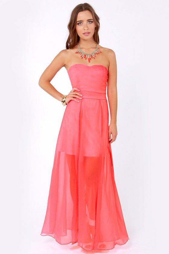 Gorgeous Strapless Dress - Coral Dress - Maxi Dress - $52.00 - Lulus