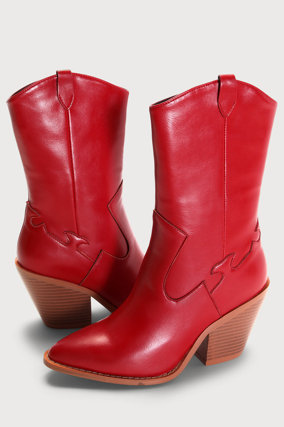 Red Western Boots Mid Calf Boots Block Heel Boots Lulus