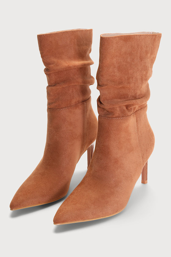 Camel Suede Boots - High Heels Boots - Mid-Calf Boots - Lulus