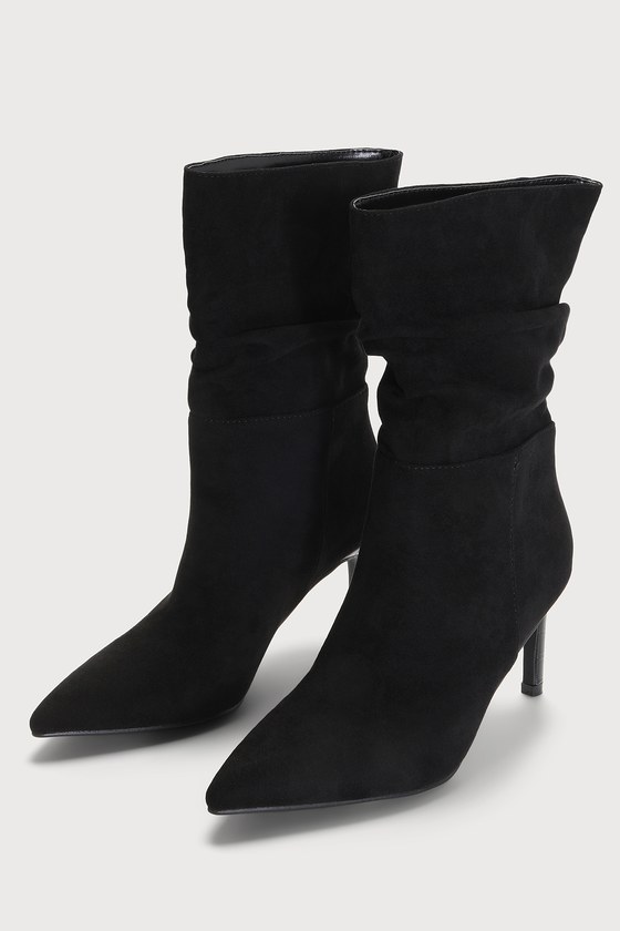 Black Suede Boots High Heels Boots Cute Mid Calf Boots Lulus