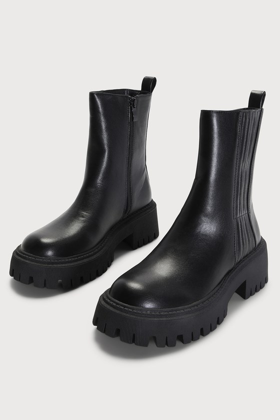 Black Mid Calf Boots Platform Boots Lug Sole Boots Lulus