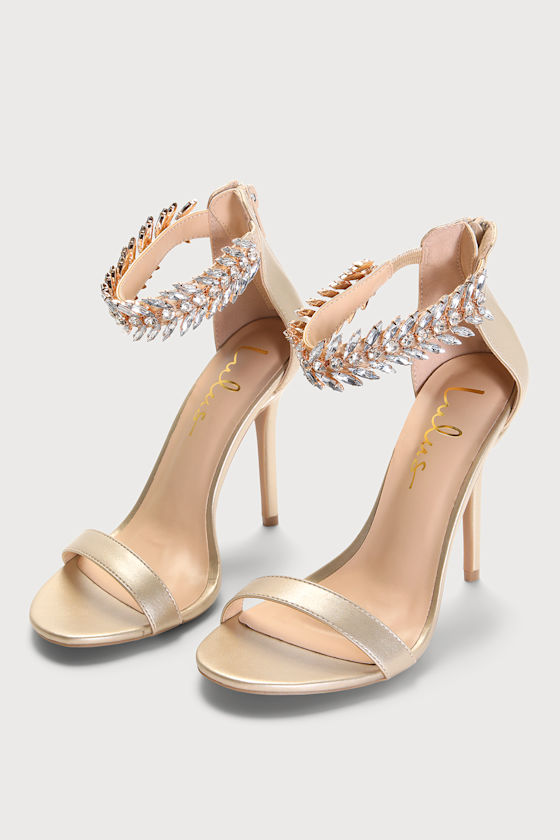 Gold Stiletto Heels - Rhinestone High Heels - Ankle Strap Heels - Lulus