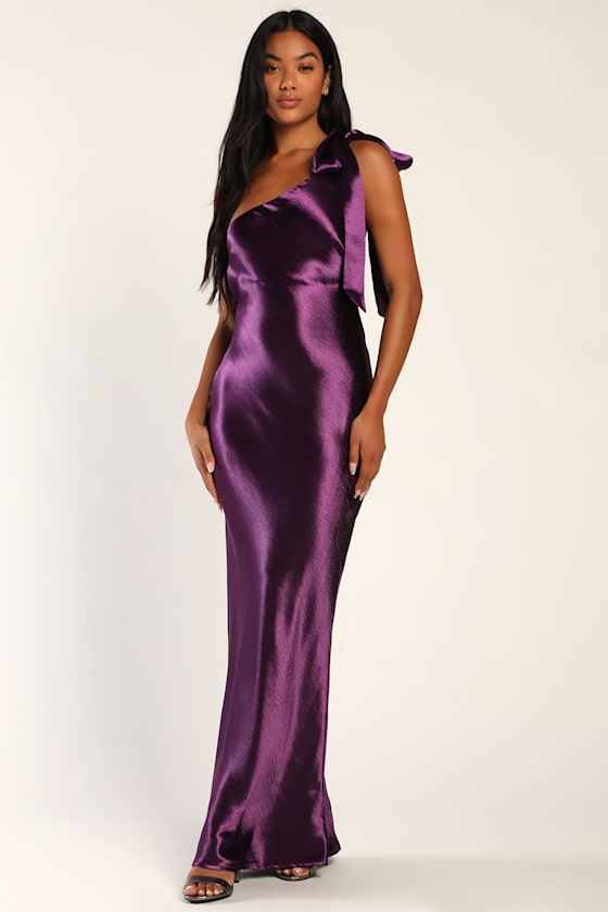 Purple Maxi Dress - Purple Satin Dress - One-Shoulder Maxi Dress - Lulus