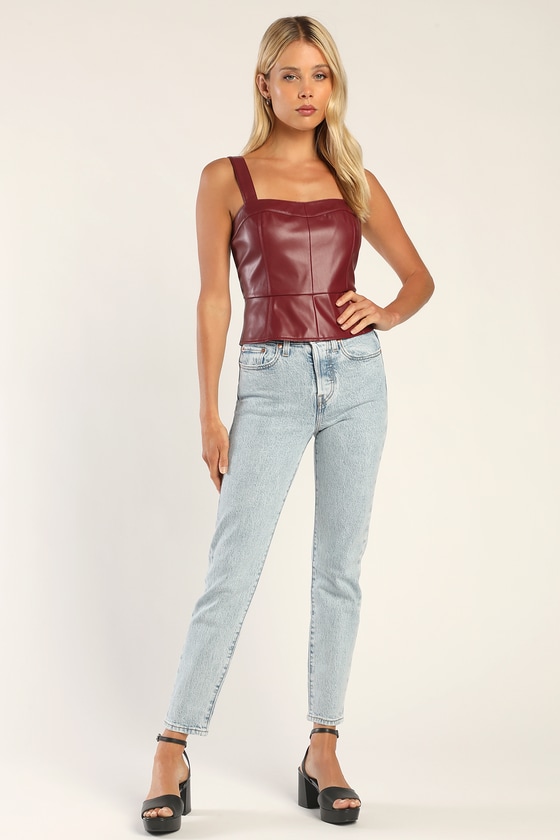 Wine Red Top Red Bustier Top Vegan Leather Top Lulus