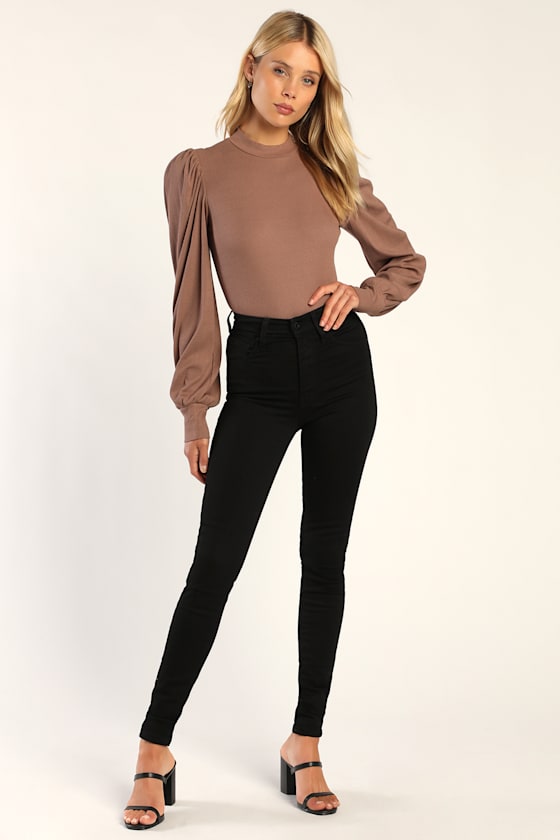 Light Brown Bodysuit - Mock Neck Bodysuit - Long Sleeve Bodysuit - Lulus