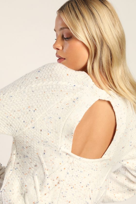 Ivory Speckle Knit Sweater - Cable Knit Sweater - Cutout Sweater - Lulus