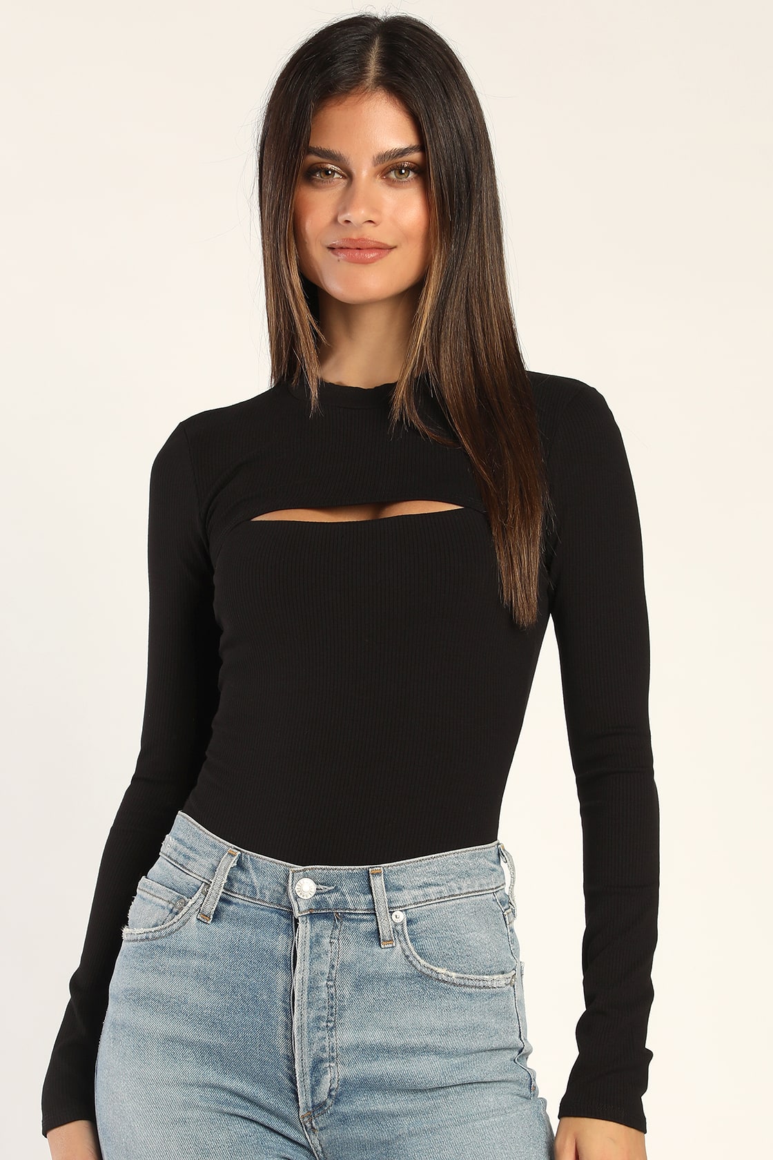 Black Ribbed Bodysuit Mock Neck Bodysuit Long Sleeve Bodysuit Lulus