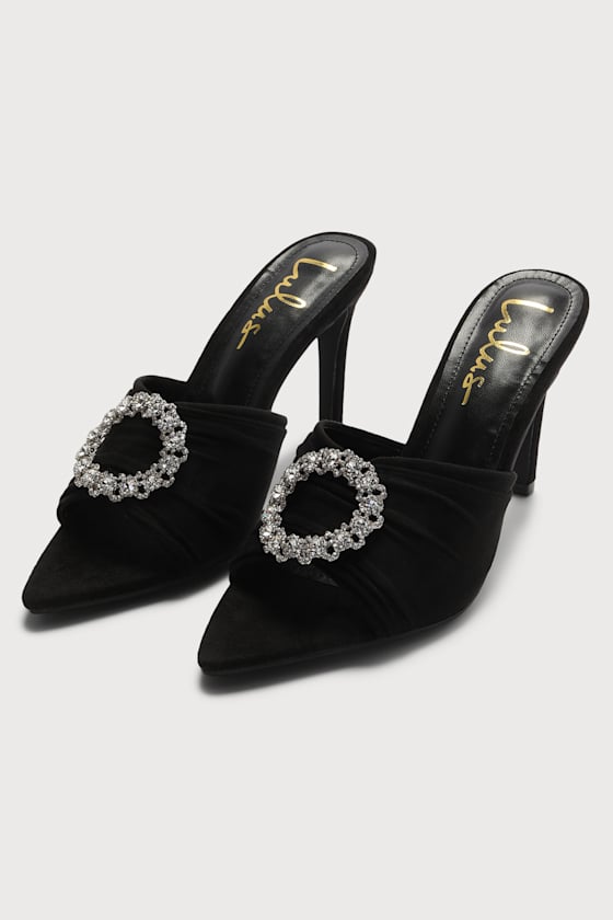 Black Slide-On Heels - Rhinestone High Heels - Pointed-Toe Heels - Lulus