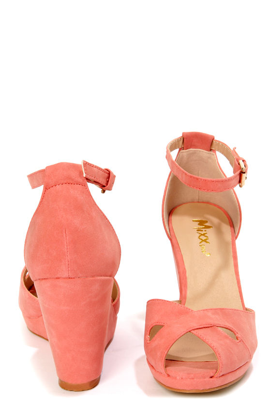 Mixx Shuz Donna Coral Peep Toe Wedge Sandals - $42.00 - Lulus