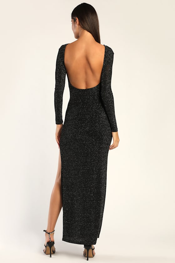 Black Lurex Dress - Backless Maxi Dress - Bodycon Lurex Dress - Lulus
