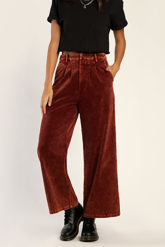 Sage The Label Khalo - Rust Red Cords - Wide Leg Corduroy Pants - Lulus