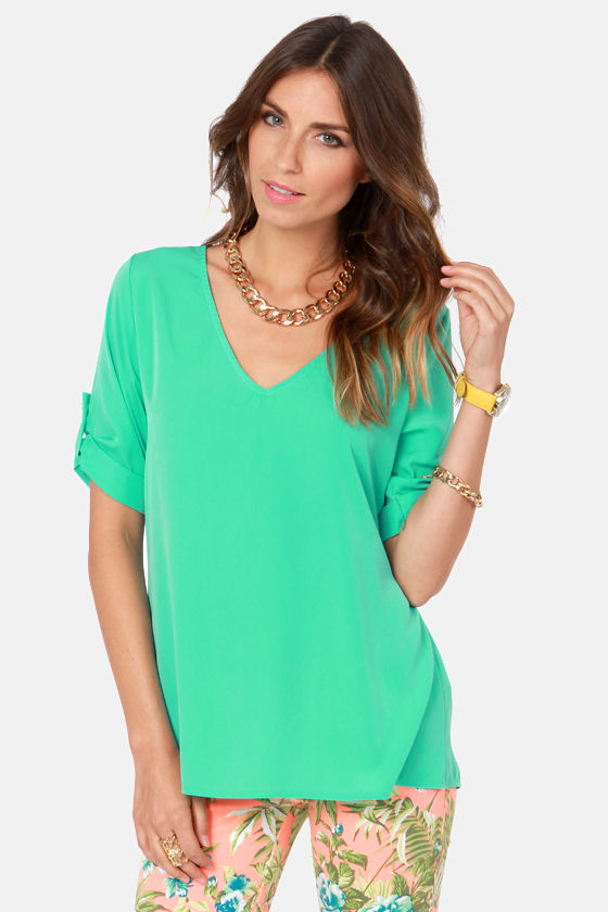 Cute Mint Green Top - Short Sleeve Top - V-Neck Top - $36.00 - Lulus