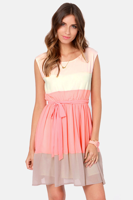Pretty Peach Dress - Color Block Dress - Sleeveless Dress - $37.00 - Lulus