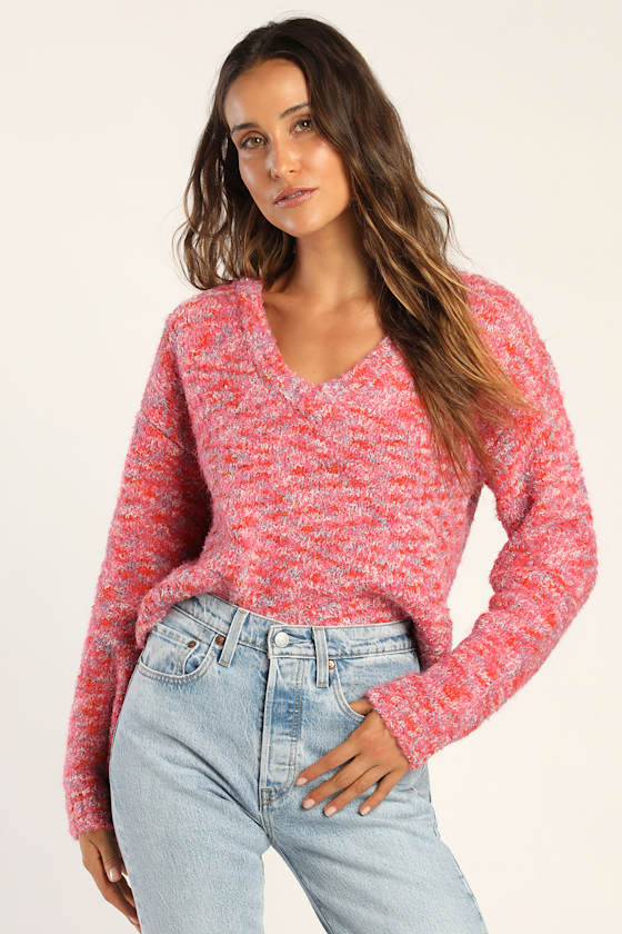 Pink Heather Sweater - Multicolored Sweater - Pullover Sweater - Lulus