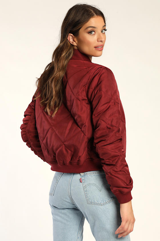 Cute Burgundy Bomber - Quilted Bomber Jacket - Black Jacket - Lulus