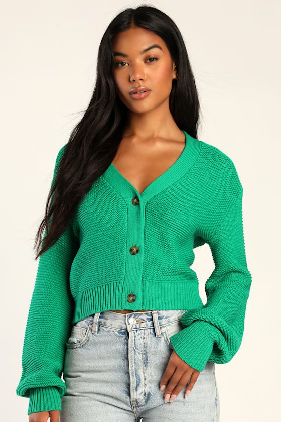 Green Knit Cardigan - Button-Front Sweater - Cropped Cardigan - Lulus