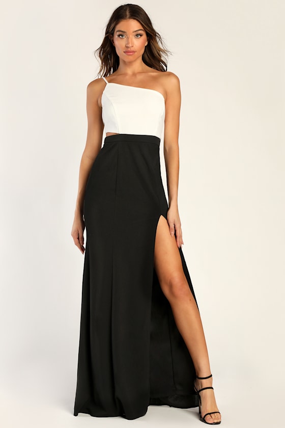 Black & White One-Shoulder Dress - Colorbock Maxi Dress - Dress - Lulus