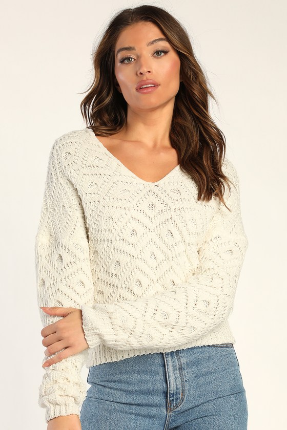 Cute Ivory Sweater Chenille Sweater Loose Knit Sweater Lulus
