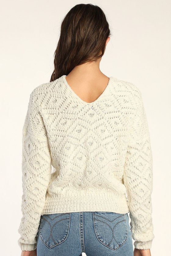 Cute Ivory Sweater Chenille Sweater Loose Knit Sweater Lulus