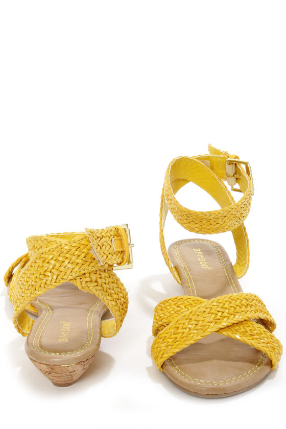 Bamboo Dalinda 15 Yellow Woven Wedge Sandals - $25.00