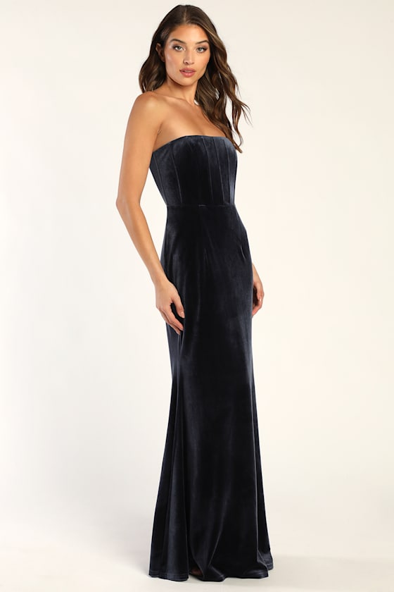 Ash Blue Maxi - Velvet Maxi Dress - Strapless Maxi Dress - Lulus