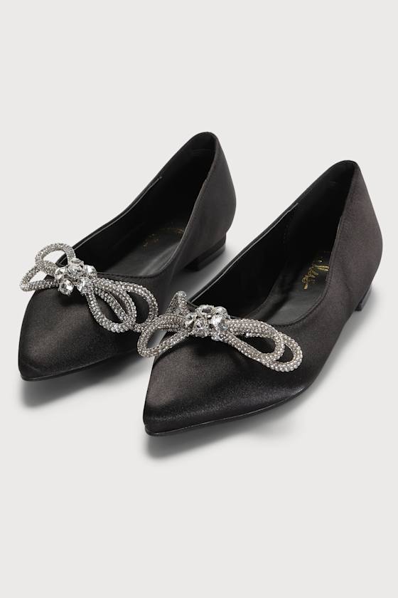 Black Flats- Pointed-Toe Flats - Rhinestone Flats - Satin Flats - Lulus
