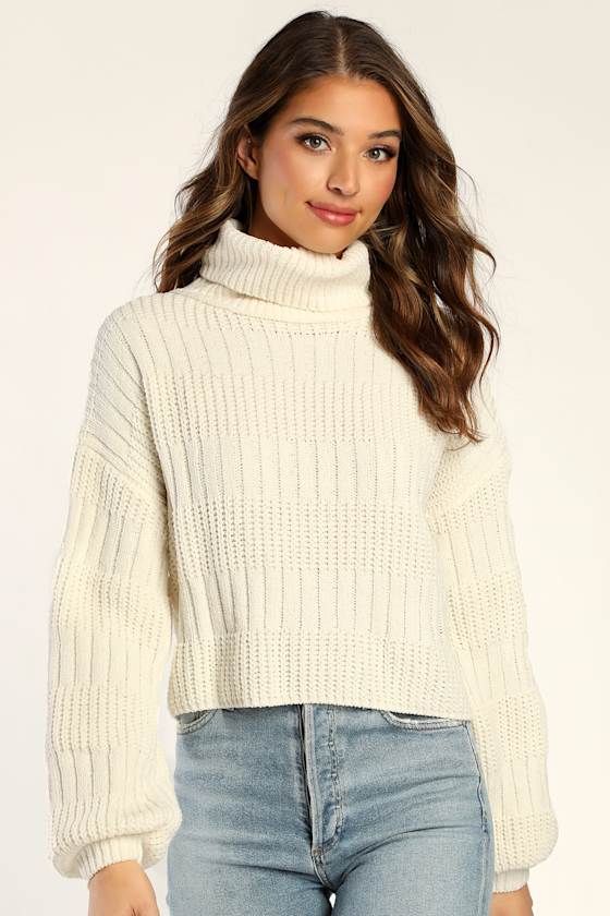 Ivory Chenille Sweater - Turtleneck Sweater - Long Sleeve Sweater - Lulus