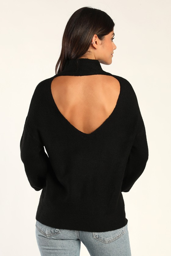 Black Sweater Cutout Sweater Mock Neck Sweater Lulus