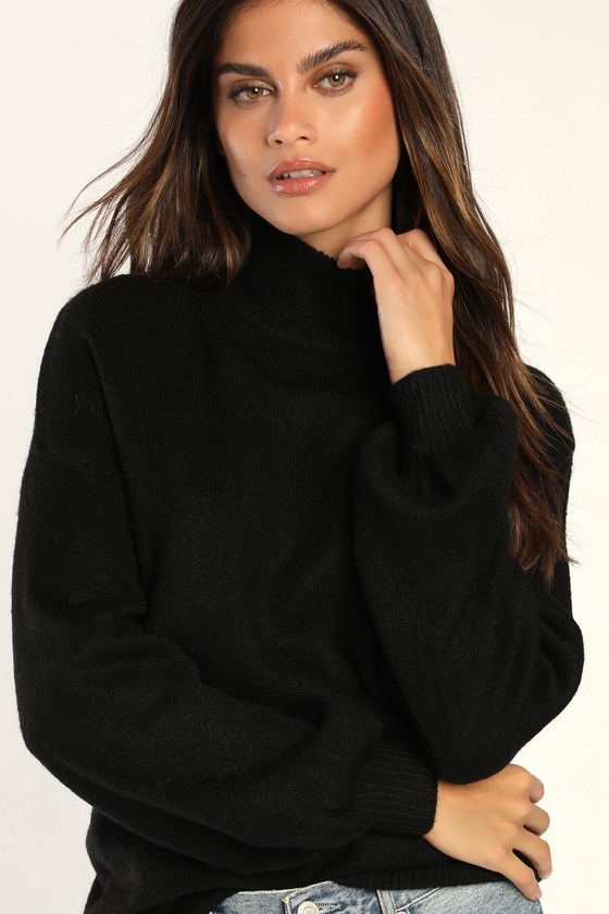 Black Sweater Cutout Sweater Mock Neck Sweater Lulus