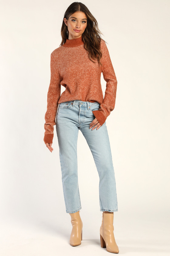 Rust Brown Sweater Brown Pullover Sweater Mock Neck Sweater Lulus