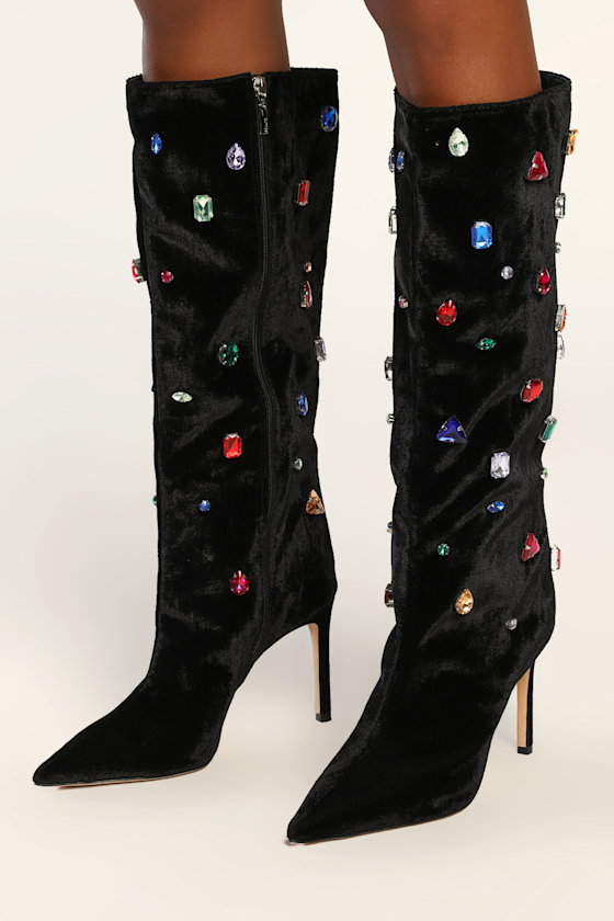 Schutz Maya Glam Boots - Rhinestone Boots - Velvet Tall Boots - Lulus