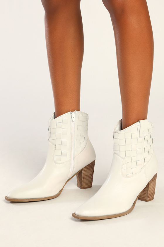 White Western Booties - Genuine Leather Boots - White Ankle Boots - Lulus