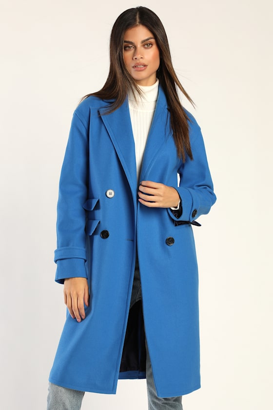 Cerulean Blue Peacoat - Women's Coat - Double-Breasted Coat - Lulus