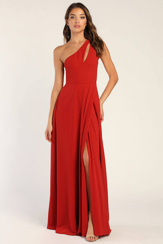 Rust Red Maxi Dress - One-Shoulder Maxi Dress - Cutout Maxi Dress - Lulus