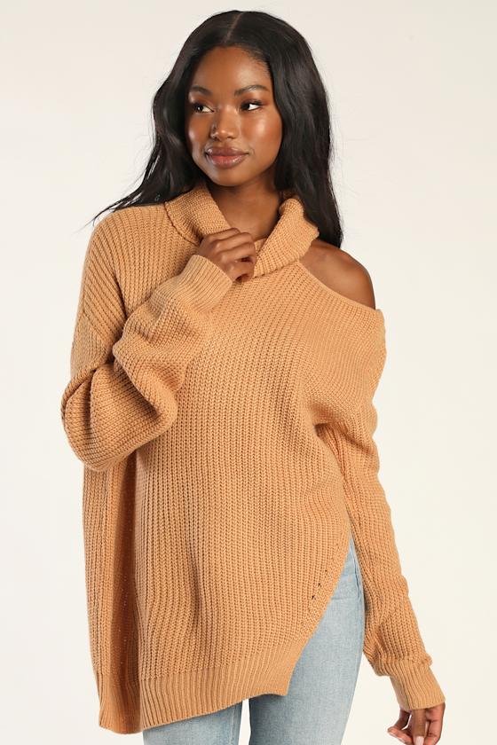 Tan Sweater - Cutout Sweater - Turtleneck Sweater - Pullover - Lulus