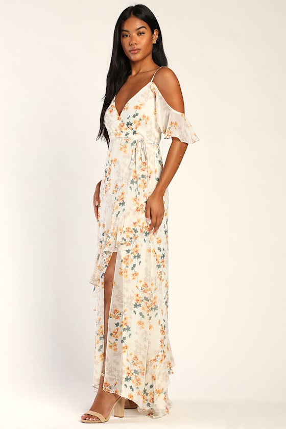 Lovely Cream Floral Print Dress - Ruffled Maxi Dress - Maxi Dress - Lulus