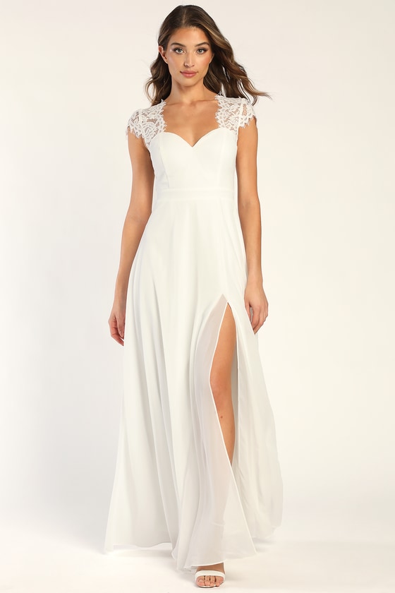 White Maxi Dress Lace Cutout Dress Cap Sleeve Dress Lulus