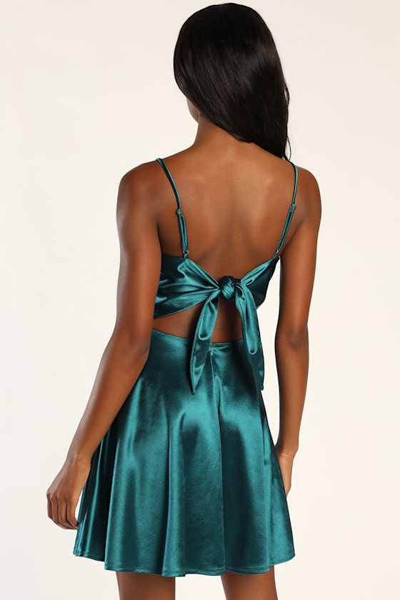 Teal Mini Dress - Tie-Back Dress - Satin Dress - Tiered Dress - Lulus