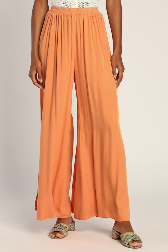Orange Pants - Wide-Leg Pants - Side Button Pants - Lulus