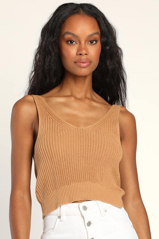 Tan Sweater Tank - Knit Tank Top - Twist Back Tank Top - Lulus