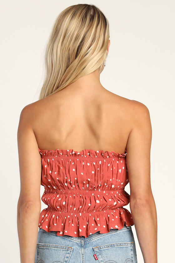 Rust Red Dotted Top - Smocked Tube Top - Strapless Top - Crop Top - Lulus