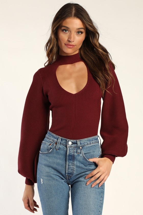 Burgundy Bodysuit Balloon Sleeve Bodysuit Cutout Bodysuit Lulus