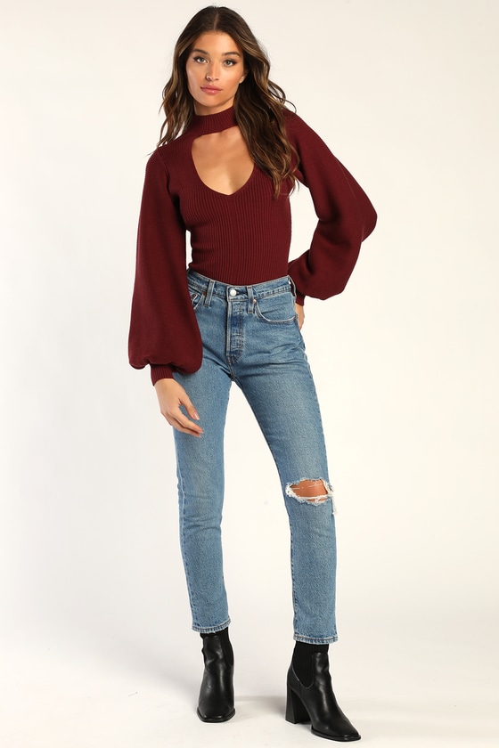 Burgundy Bodysuit Balloon Sleeve Bodysuit Cutout Bodysuit Lulus