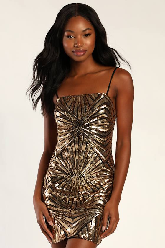 Gold Mini Dress - Gold Sequin Dress - Bodycon Mini Dress - Lulus