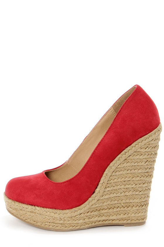 My Delicious Glow Lipstick Red Suede Espadrille Wedges - $29.00 - Lulus