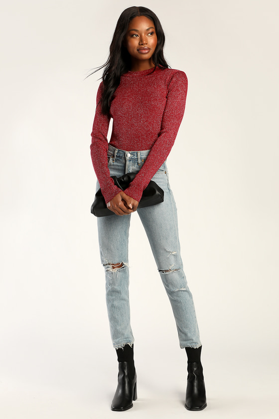 Wine Red Bodysuit Sparkly Bodysuit Long Sleeve Bodysuit Lulus
