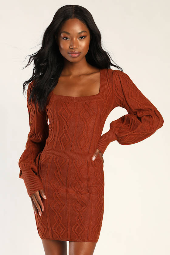 Rust Orange Dress - Mini Sweater Dress - Balloon Sleeve Dress - Lulus