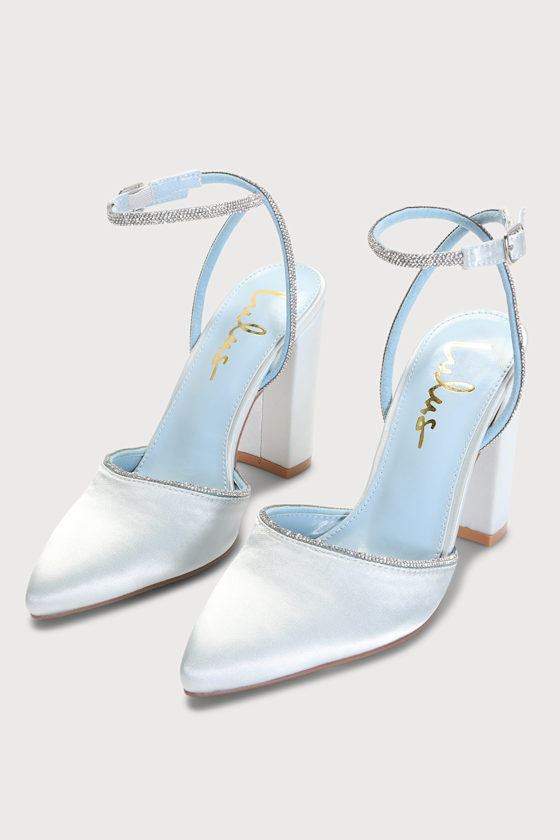Sky Blue Satin Heels - Rhinestone Heels - Ankle-Strap Heels - Lulus